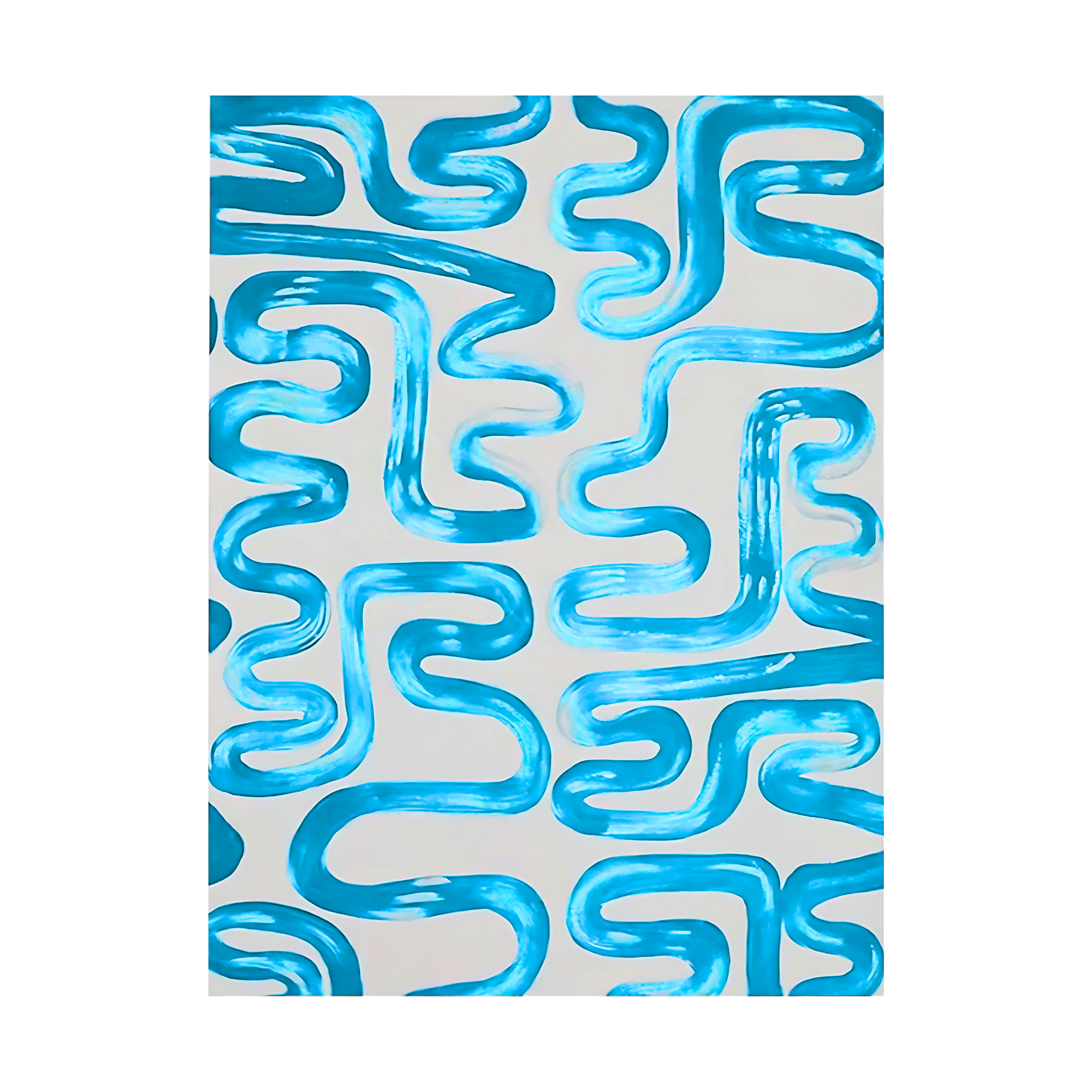 Greek Key Aqua Abstract Painting | Hand-Painted Wall Art – My Modern Art