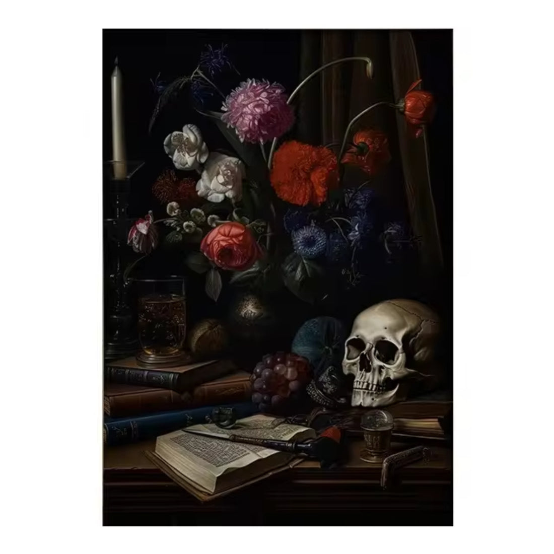 Vanitas Still Life – Gothic Skull, Flowers & Books Dark Art – My Modern Art